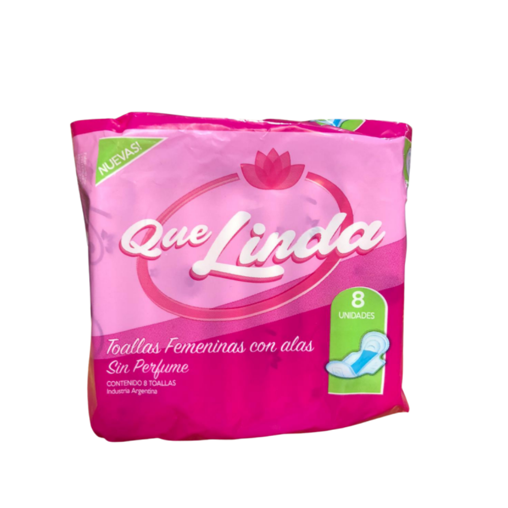 QUE LINDA TOALLITAS S/PERFUME C/ALAS X8U - Golozinas Luján