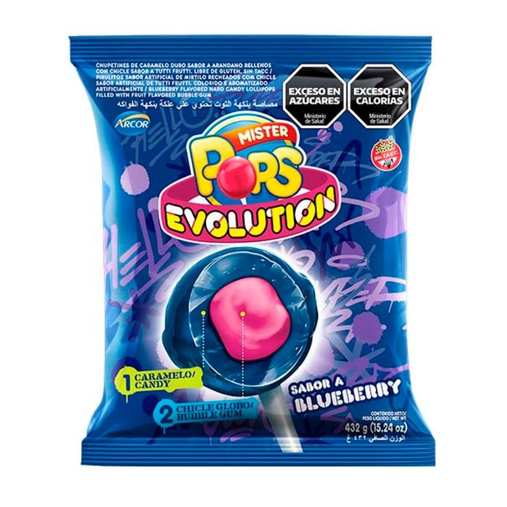 CHUPETIN MR POPS EVOLUTION BLUBERRY X24U - Golozinas Luján